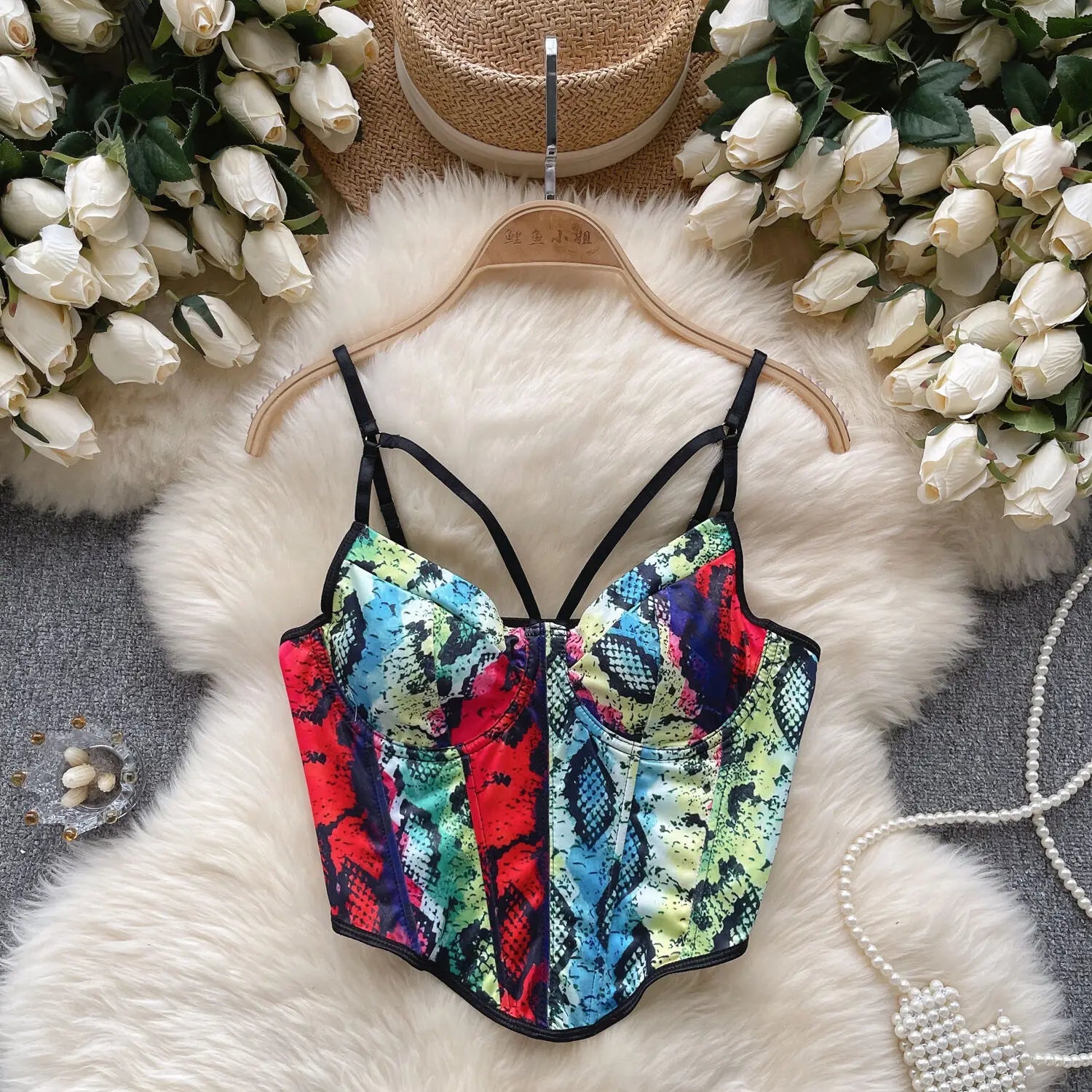 Womens Colorful Snake Print Bustier Crop Top Corset on Luulla