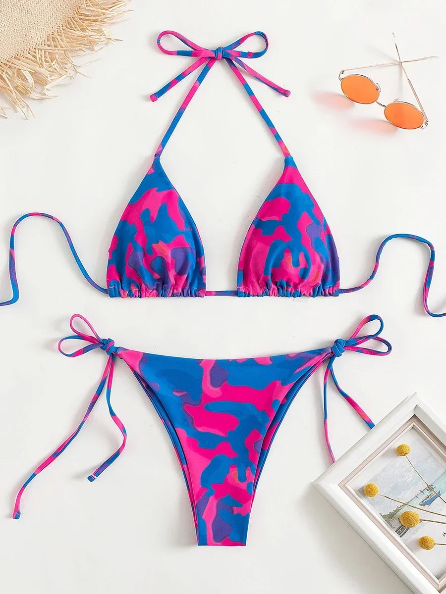 Tie Dye Micro Bikini 2024 Women Swimsuit Female Swimwear Thong Bathing ...