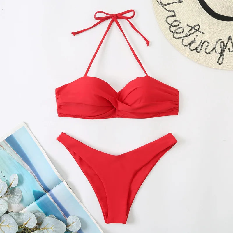 Womens Classic Red Halter Top Bikini Swimwear Set on Luulla