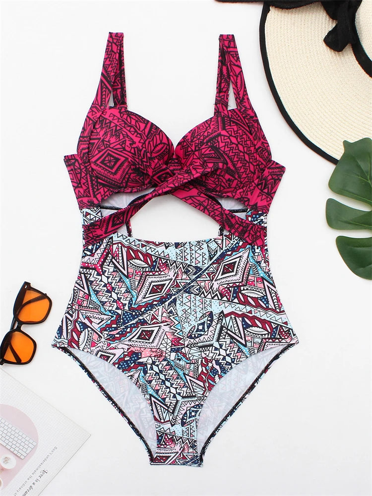 Womens Tribal Print One Piece Swimsuit With Cutouts On Luulla