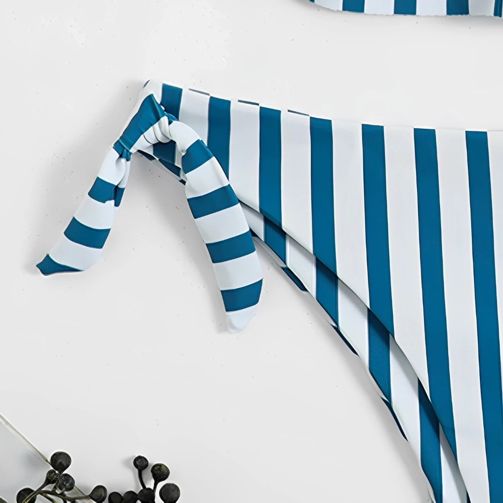 Womens Off-shoulder Ruffle Bikini Set With Stripes on Luulla