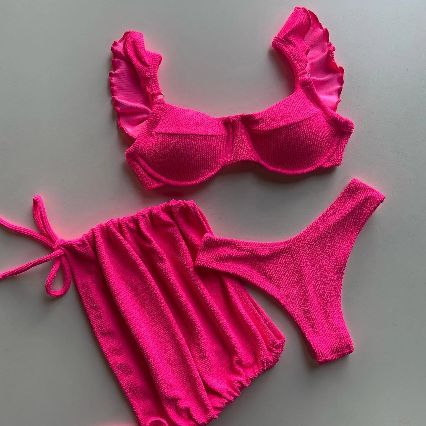 Womens Ruffled Pink Bikini Swimwear Set on Luulla
