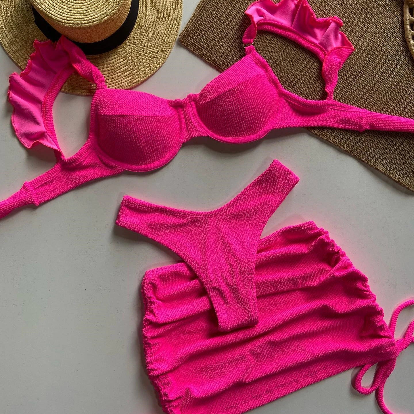 Womens Ruffled Pink Bikini Swimwear Set on Luulla