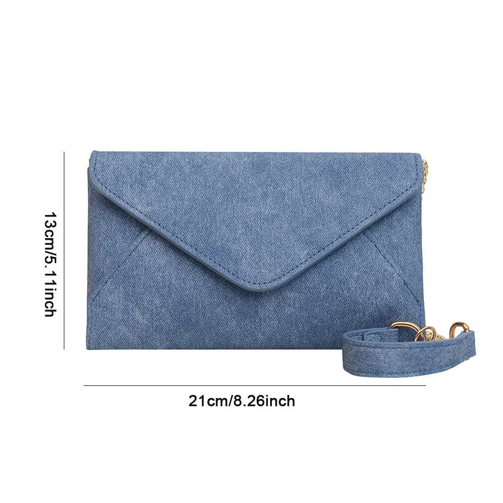 Chic Denim Envelope Clutch With Gold Chain Strap on Luulla