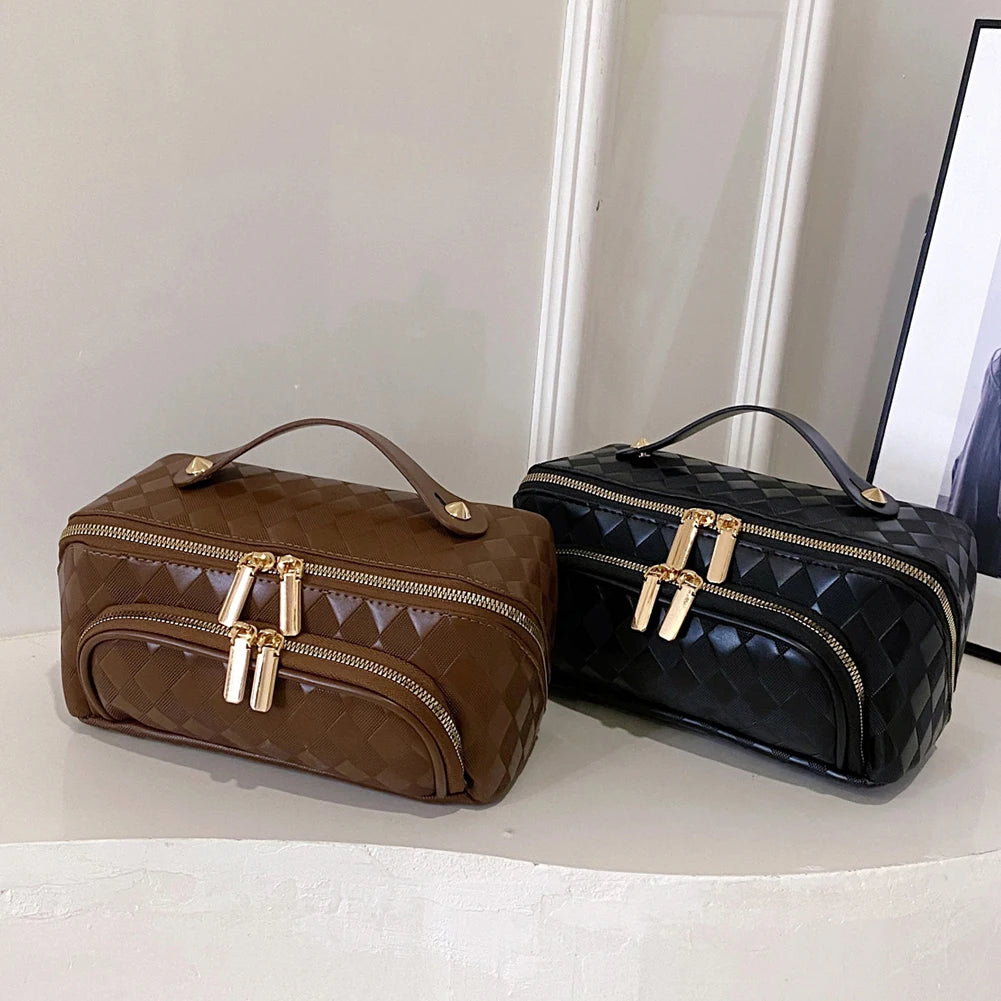 Elegant Quilted Vanity Case With Handle, Zip Closure on Luulla