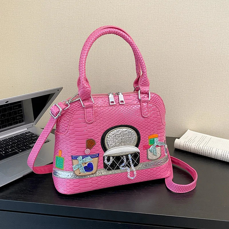 Chic Pink Embossed Mini Handbag With Detachable Strap on Luulla