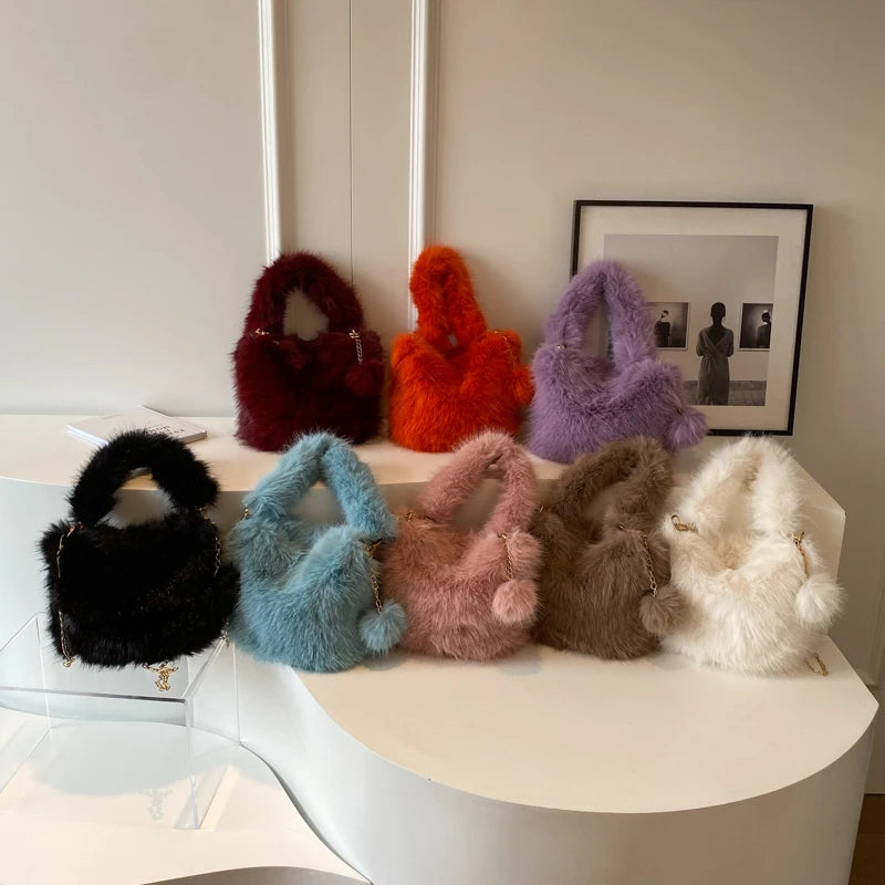 Luxury Fluffy Faux Fur Chain Womens Shoulder Bag on Luulla