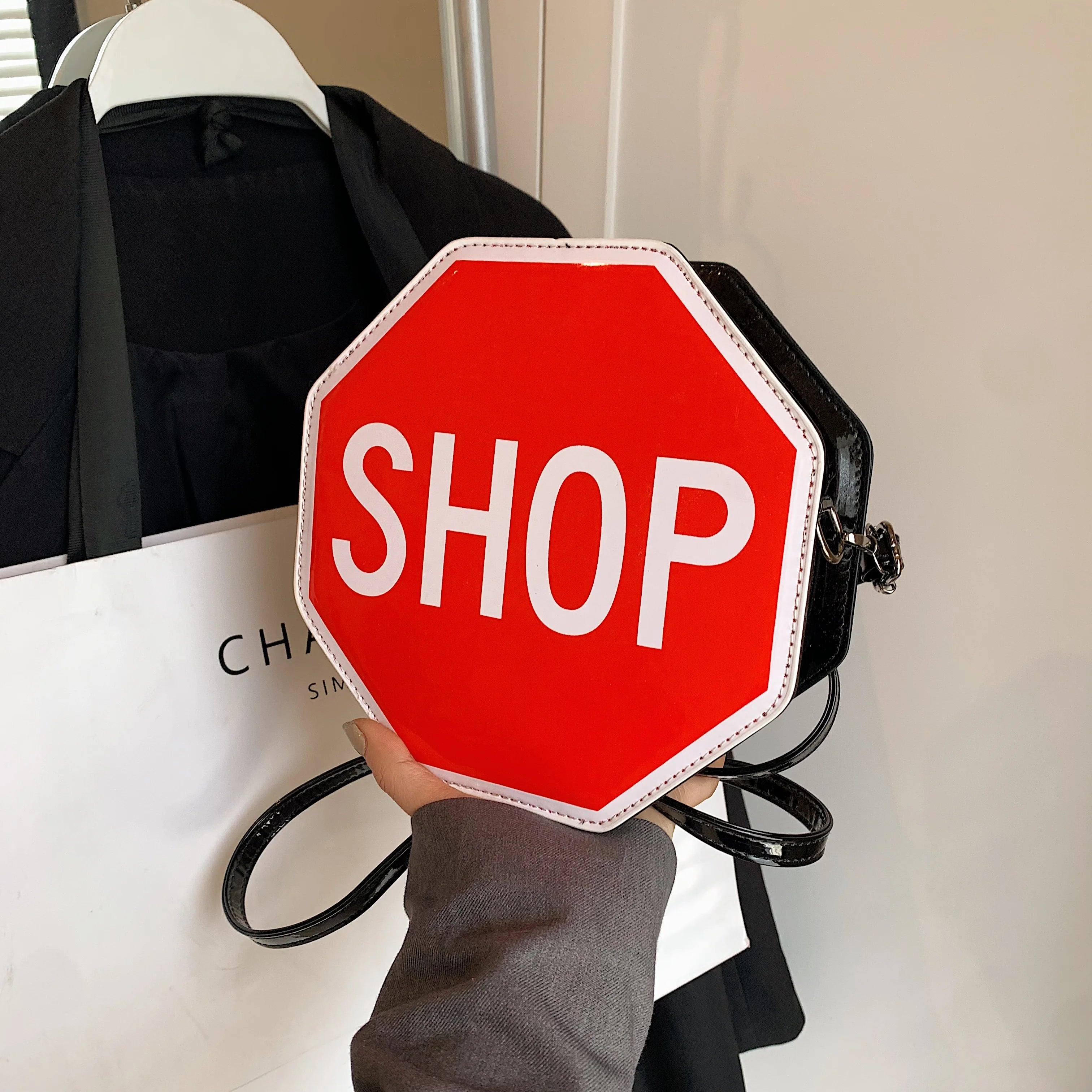 Novelty Octagonal Stop Sign Shop Handbag Red on Luulla