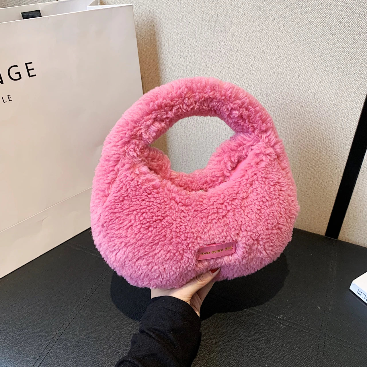 Soft Plush Pink Crescent Moon Handbag For Women on Luulla