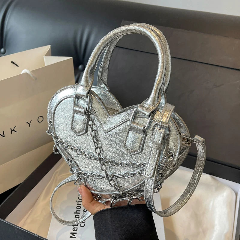 Metallic Silver Chain-link Mini Handbag For Women on Luulla