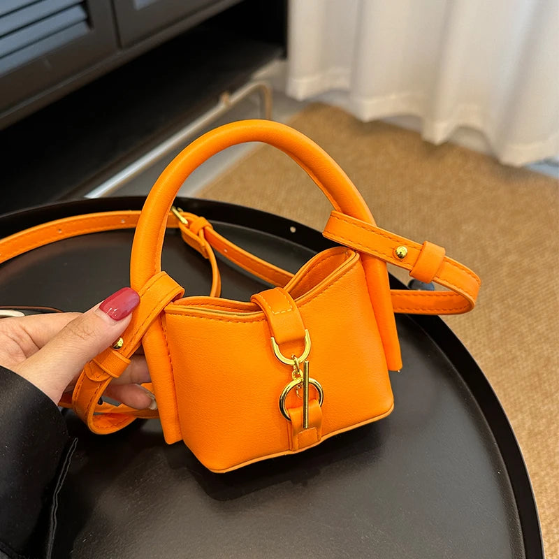 Elegant Orange Leather Mini Tote Bag With Strap on Luulla