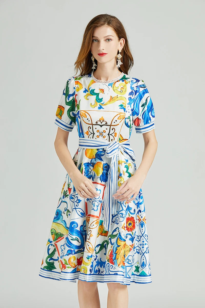 Floral And Geometric Print Summer Midi Dress on Luulla