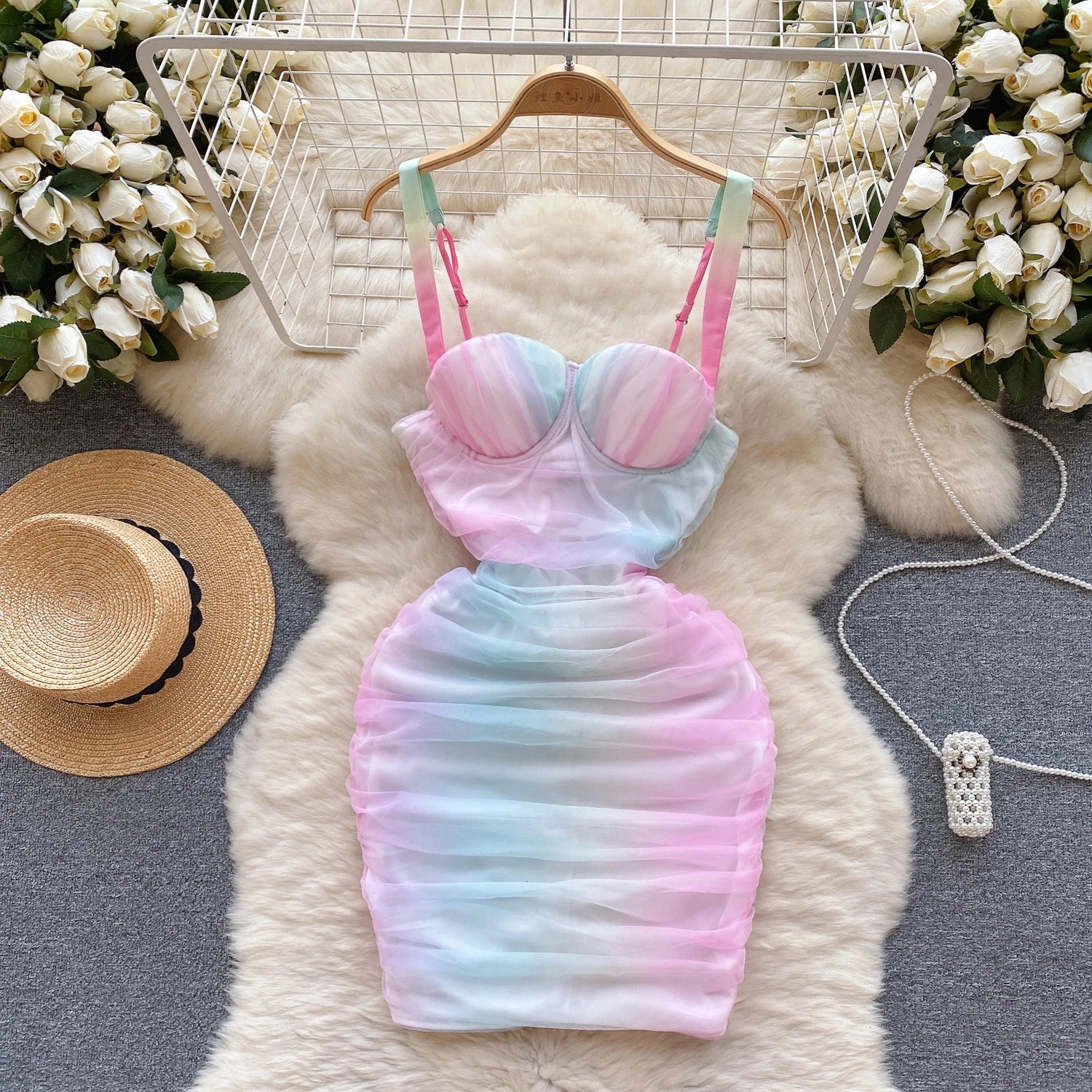 Pastel Ombre Bodycon Dress With Adjustable Straps on Luulla