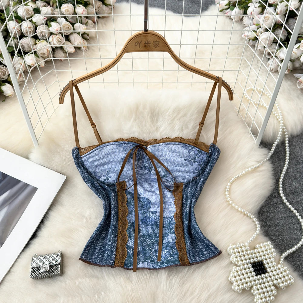 Floral Lace Corset Top With Lace-up Design on Luulla