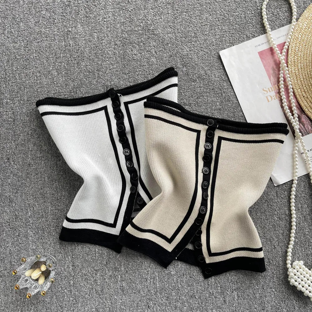Stylish Button-front Knit Tube Tops Set on Luulla