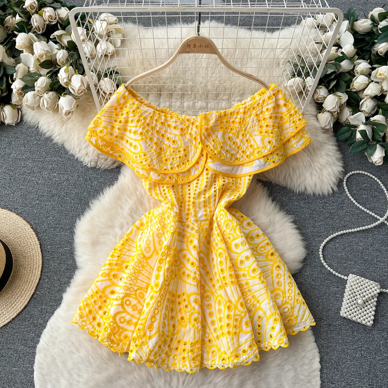 Yellow Off Shoulder Summer Dress With Lace On Luulla
