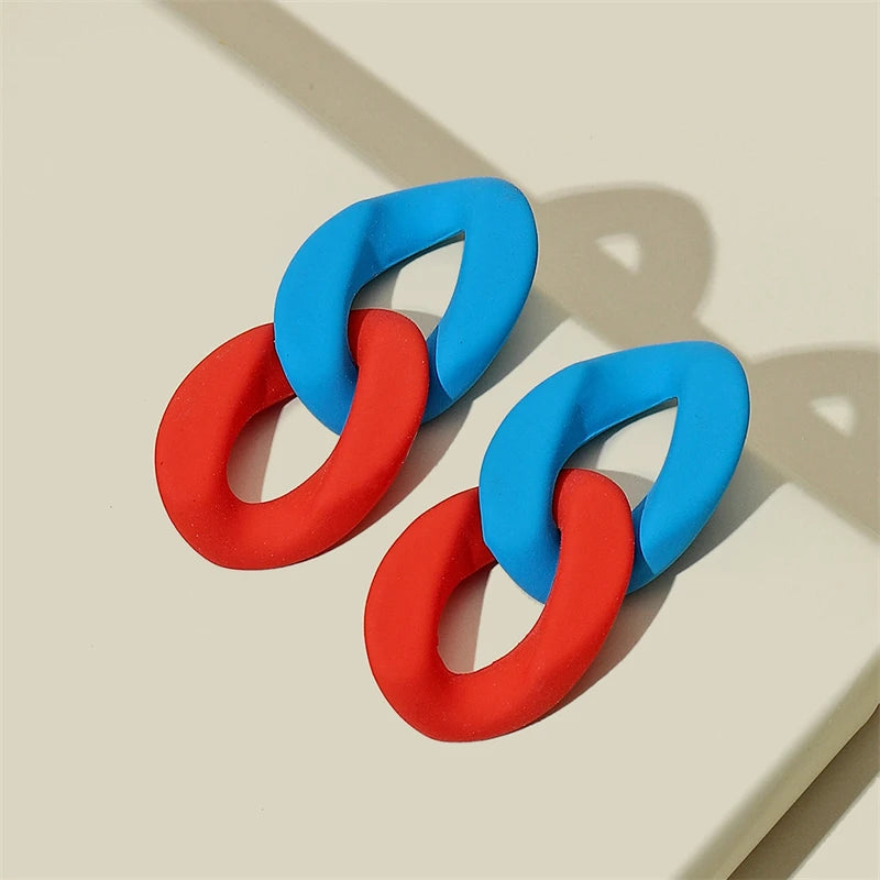 Bold Red And Blue Chain Link Earrings on Luulla