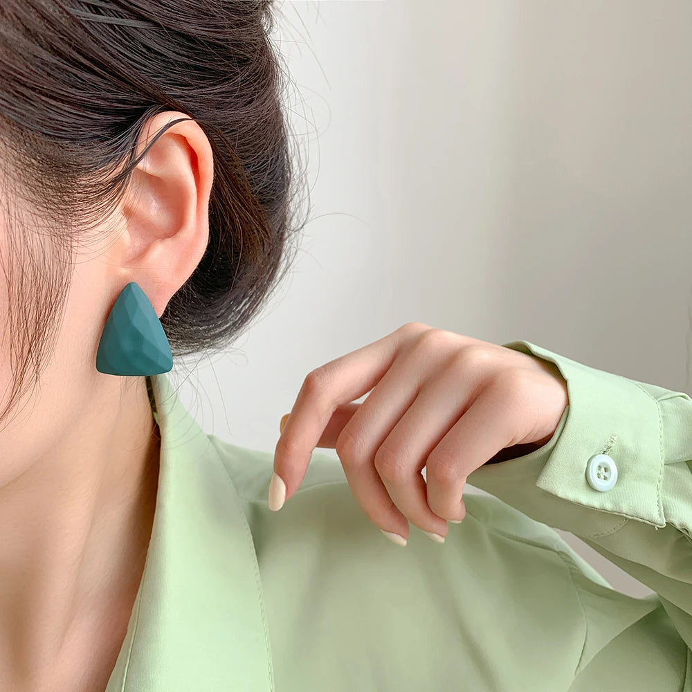 Geometric Triangle Green Stud Earrings For Women on Luulla