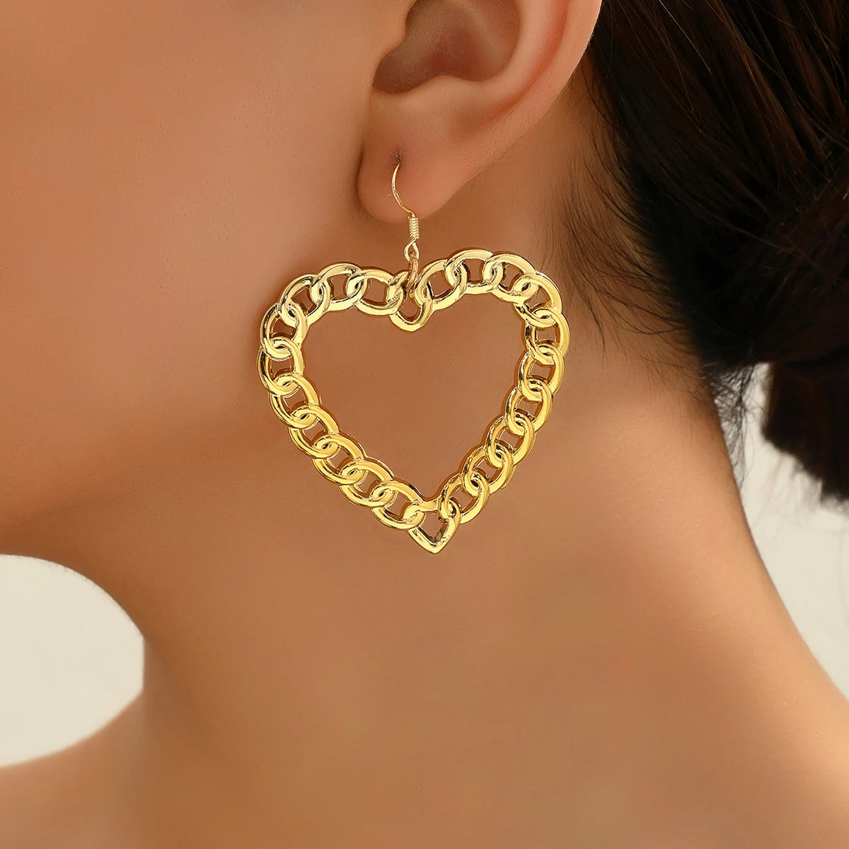 Gold Heart Chain Drop Earrings For Women on Luulla