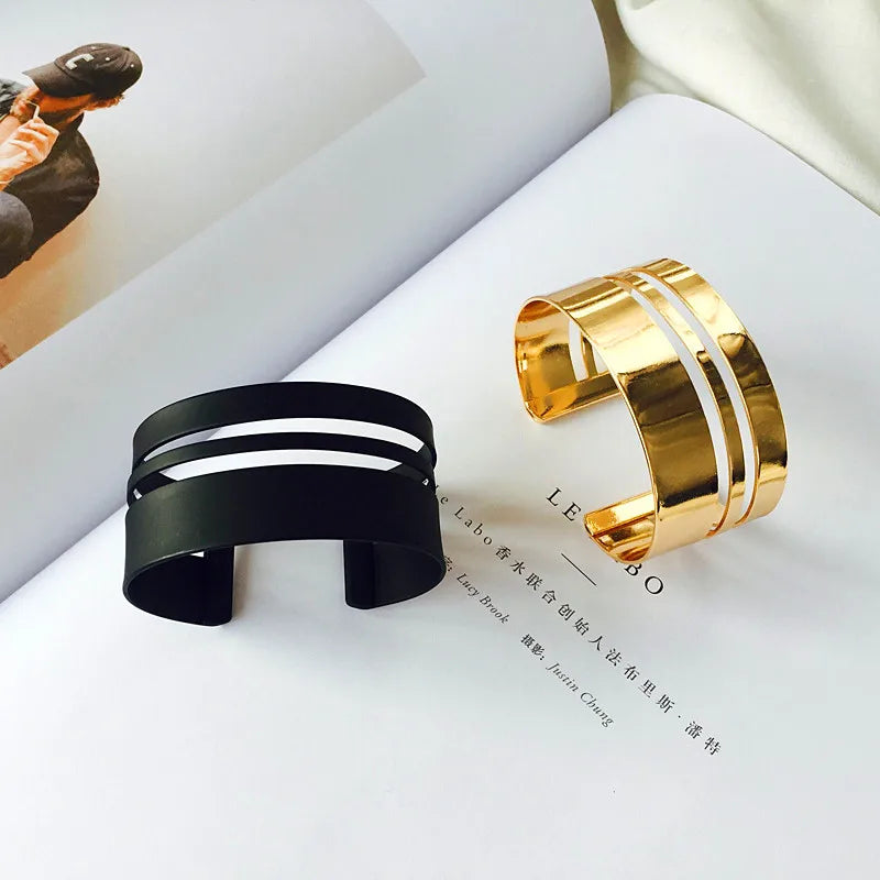 Modern Double-line Stainless Steel Cuff Bracelets on Luulla