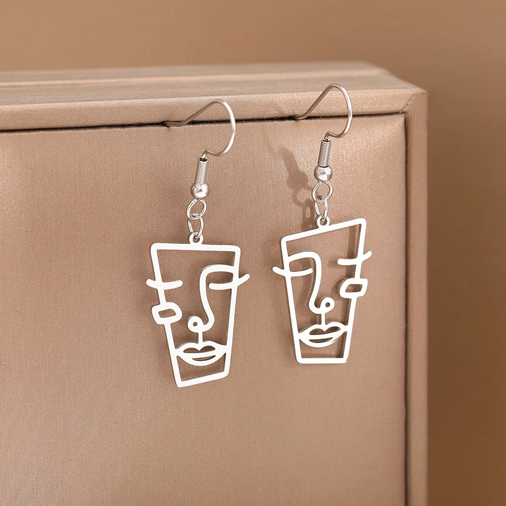 Abstract Face Gold Dangle Earrings For Women on Luulla