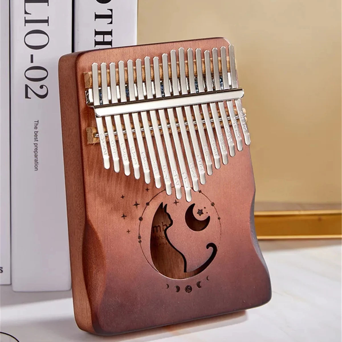 Engraved Mahogany Cat Kalimba Thumb Piano 17-key on Luulla