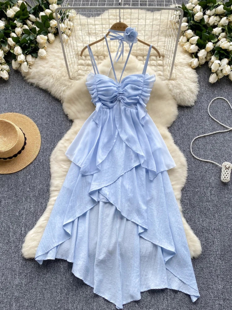 Elegant Light Blue Ruffle Layered Summer Dress on Luulla
