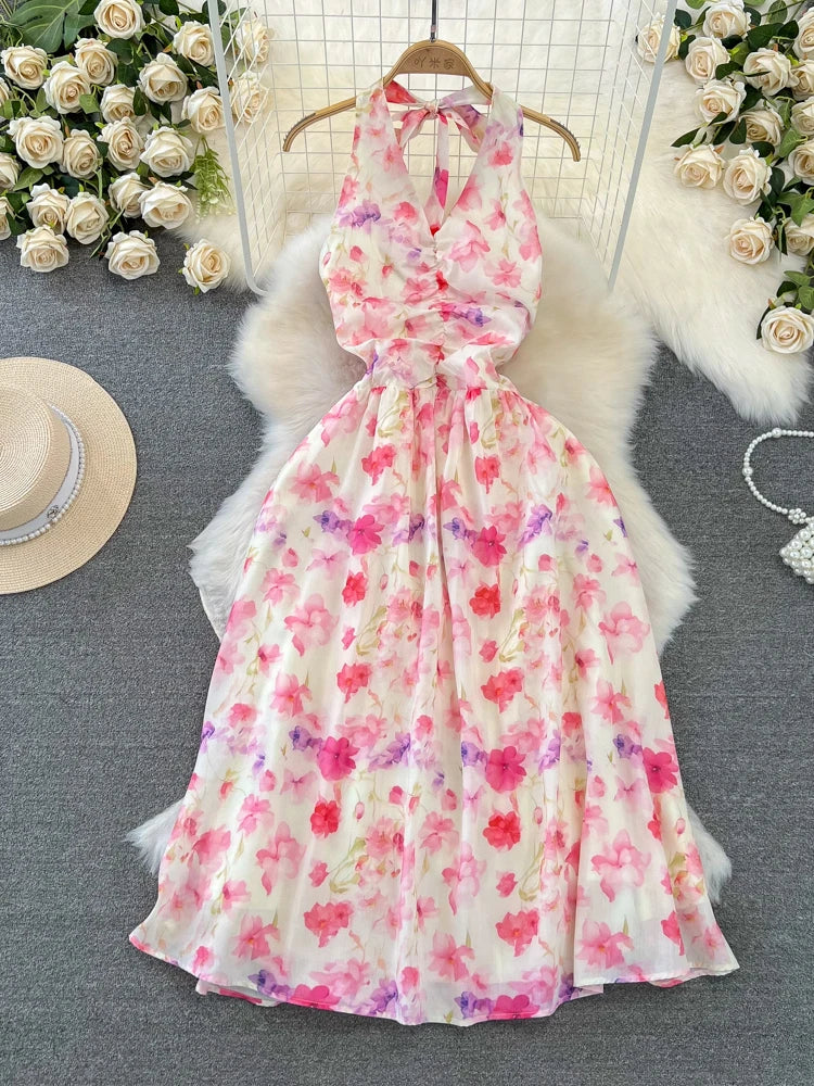 Floral Halter Neck Maxi Dress - Summer Collection on Luulla