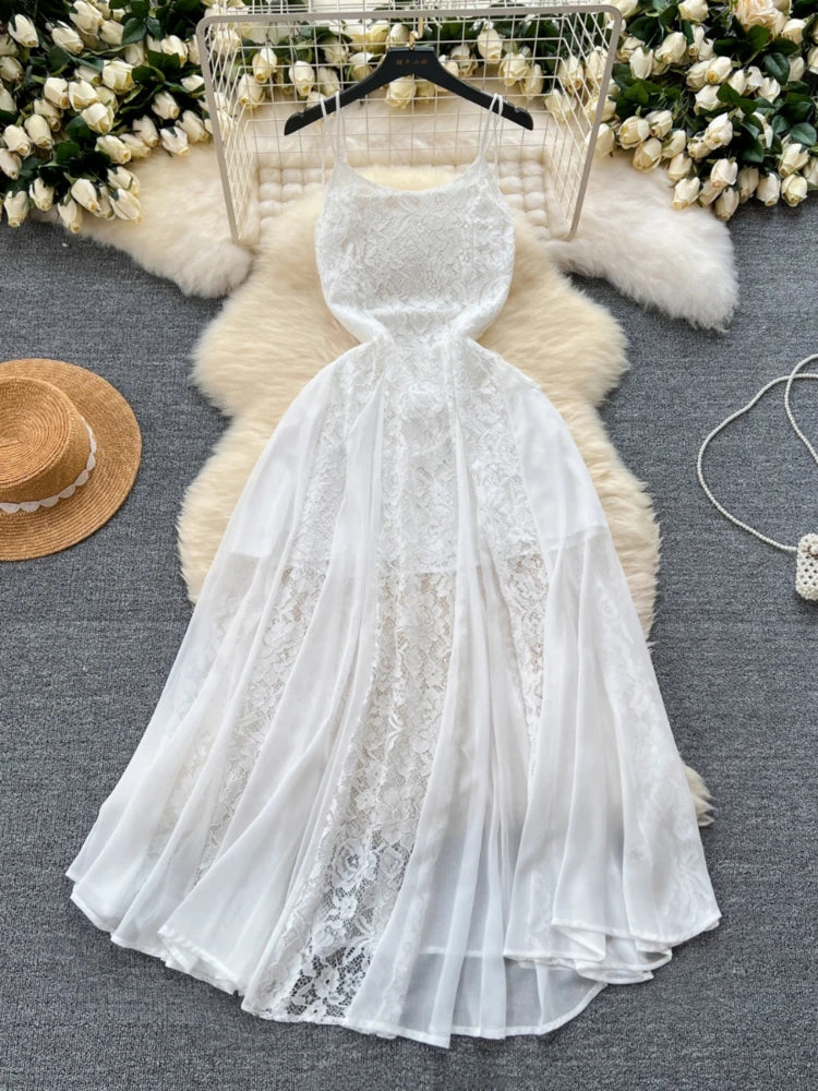 Elegant White Lace Spaghetti Strap Maxi Dress On Luulla