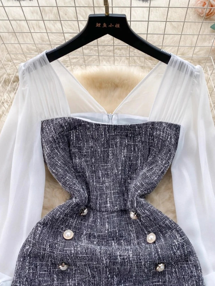 Elegant Two-tone Long Sleeve Mini Dress on Luulla