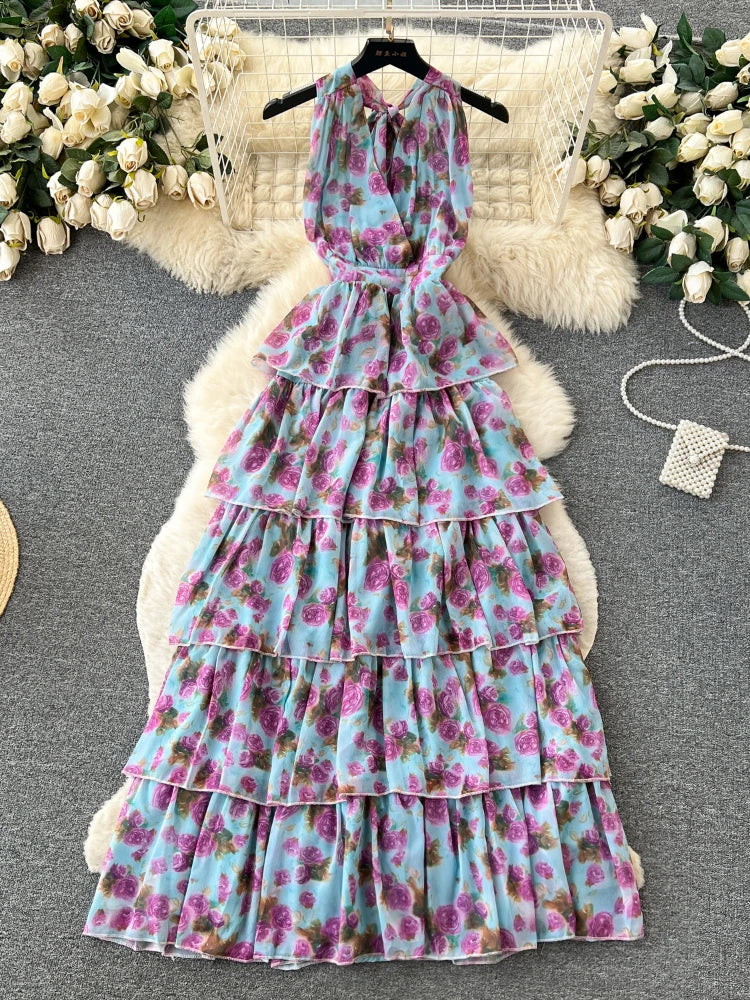 Floral Tiered Ruffle Maxi Dress For Women on Luulla