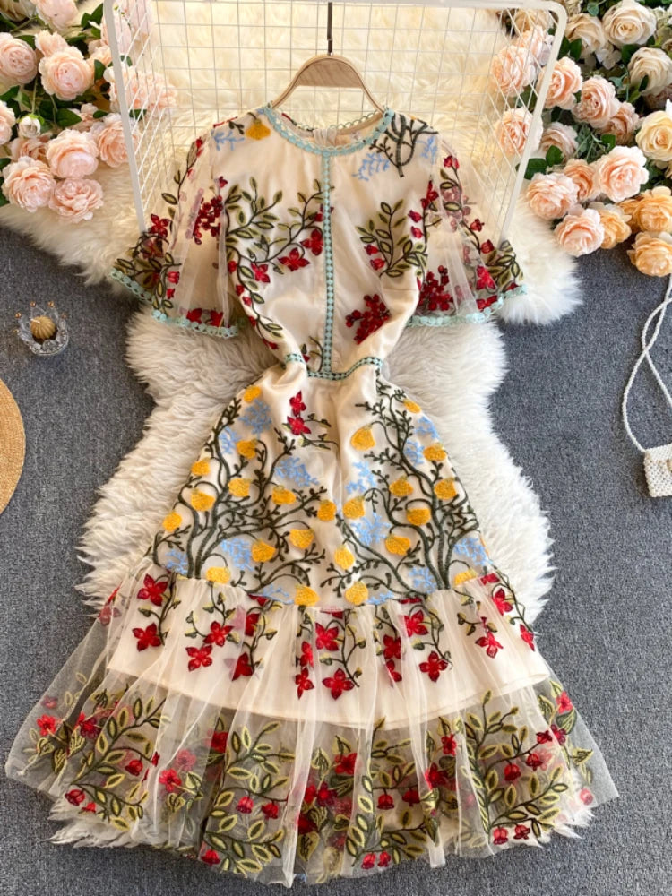 Elegant Floral Embroidered Mesh Dress For Women on Luulla