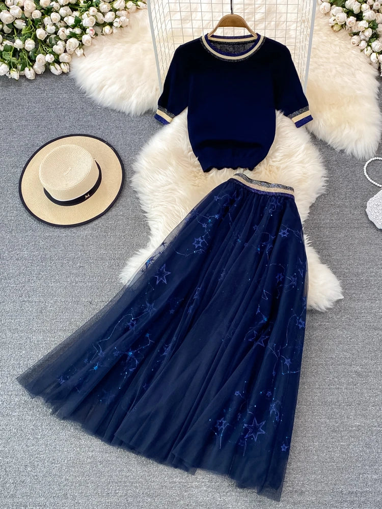 Elegant Starry Navy Blue Ensemble Set on Luulla