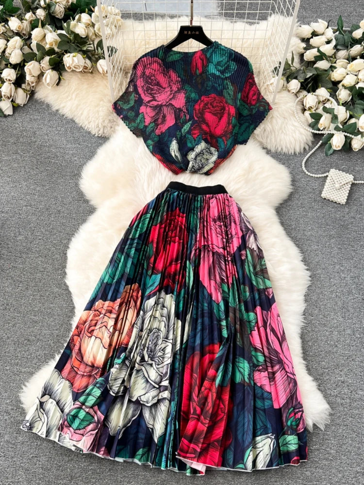 Floral Patterned Two-piece Skirt And Top Set on Luulla