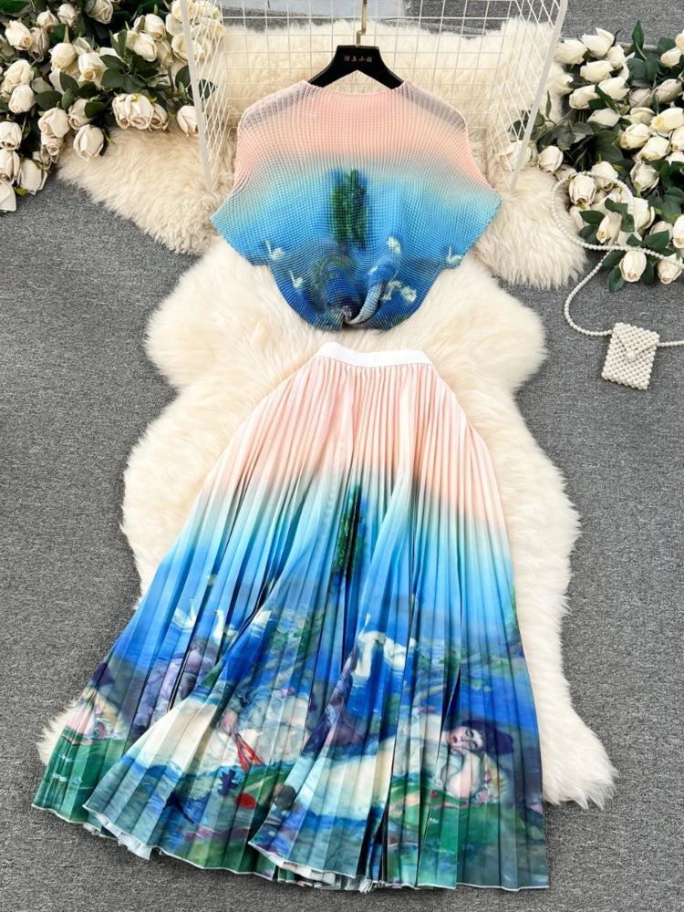 Floral Patterned Two-piece Skirt And Top Set on Luulla