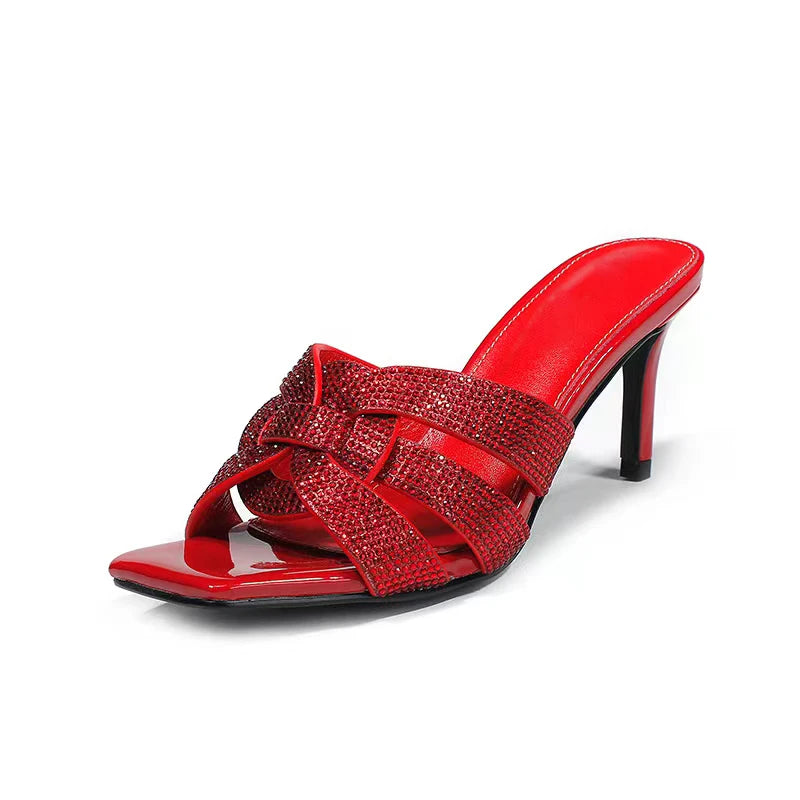 Red Glitter High Heel Slide Sandals on Luulla
