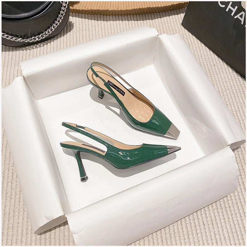 Black Stiletto Heels With Silver Toe Caps on Luulla