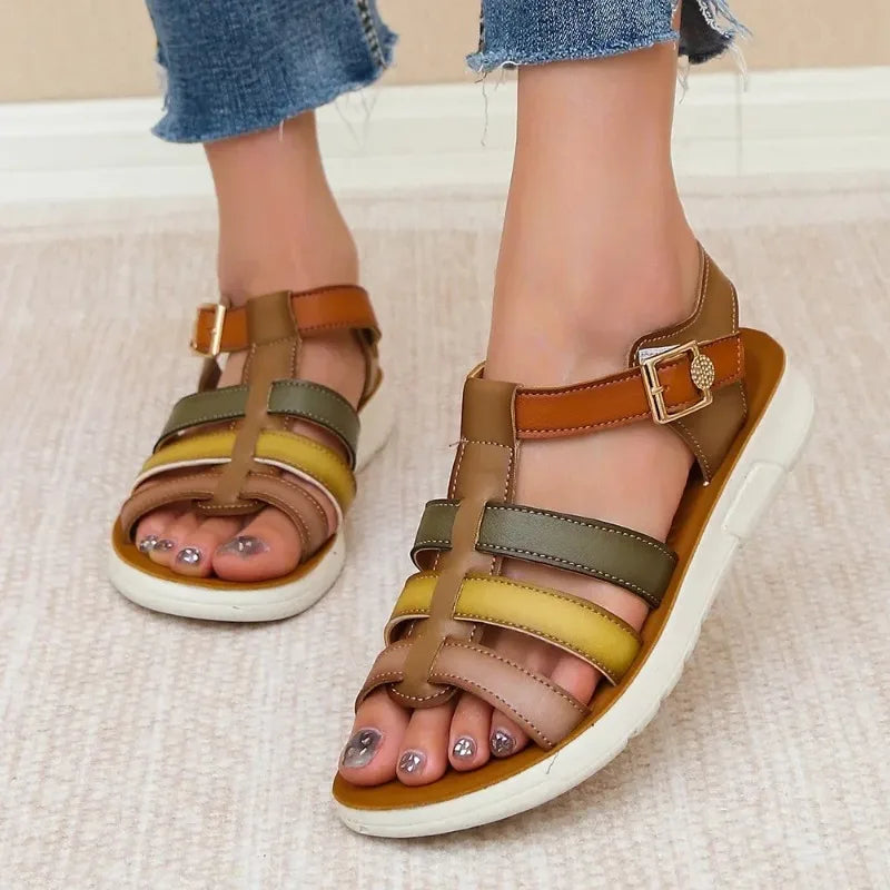 Womens Colorful Striped Flat Sandal Shoes on Luulla