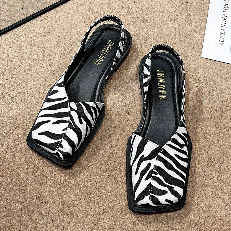 Zebra Print Square Toe Slingback Flats on Luulla