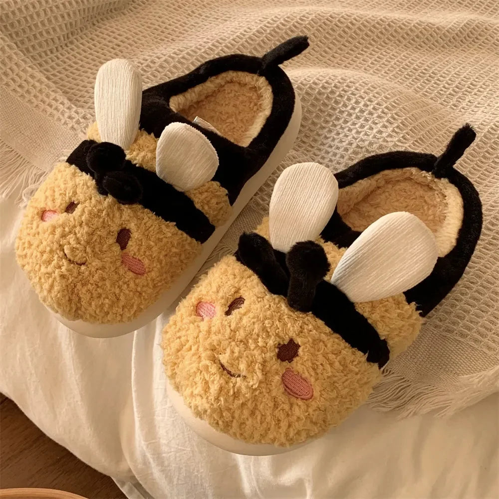 Cute Fuzzy Bee Kids Slippers With Ears on Luulla