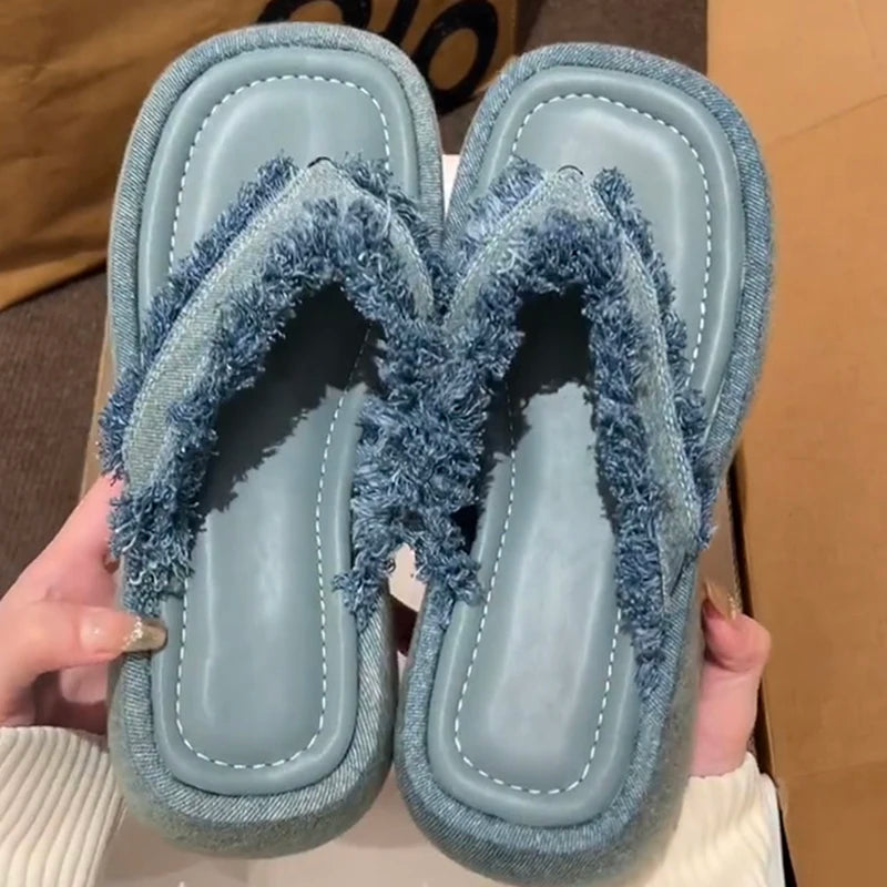 Cozy Denim Flip Flop Indoor Slippers on Luulla