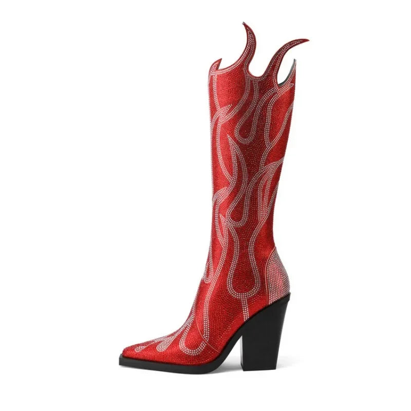 Red Sparkling Flame-design High Heel Boots on Luulla