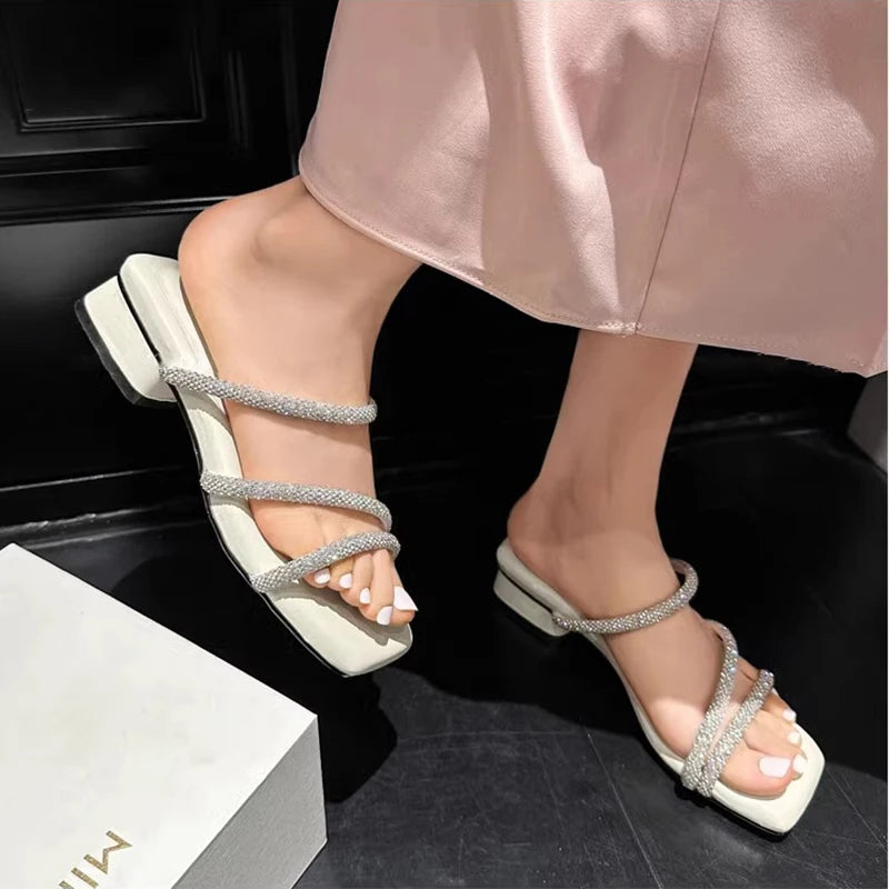 Womens Elegant Rhinestone Strap Block Heel Sandals on Luulla