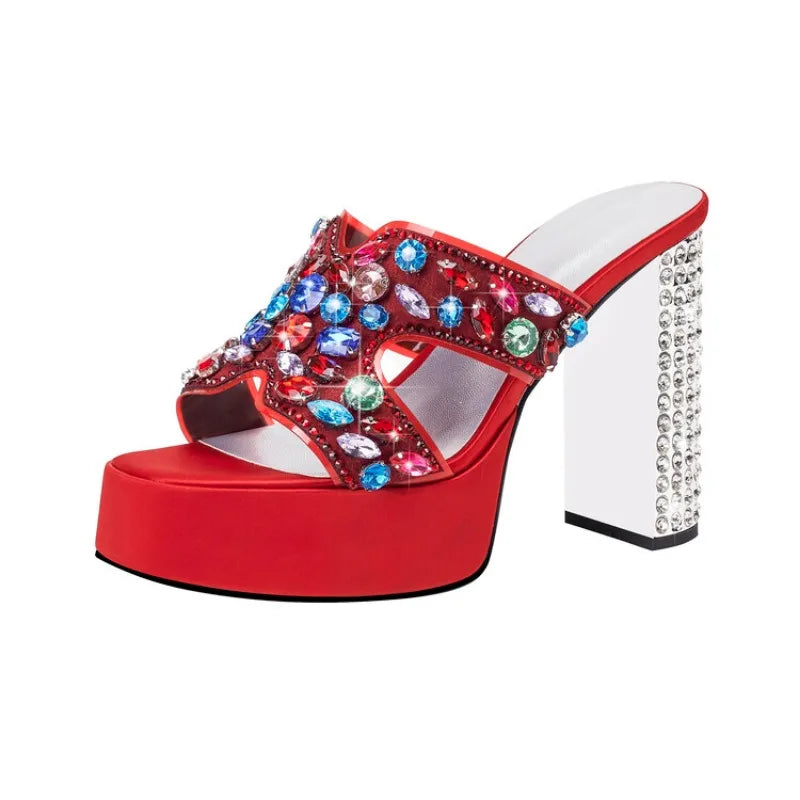 Luxe Red Platform Heel With Colorful Gemstones on Luulla