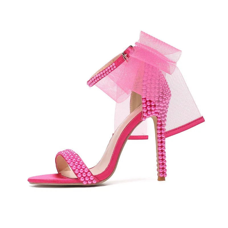 Pink Rhinestone Heels With Tulle Bow Accent on Luulla