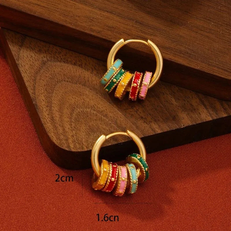 Multicolor Stackable Gold Hoop Earrings Set on Luulla