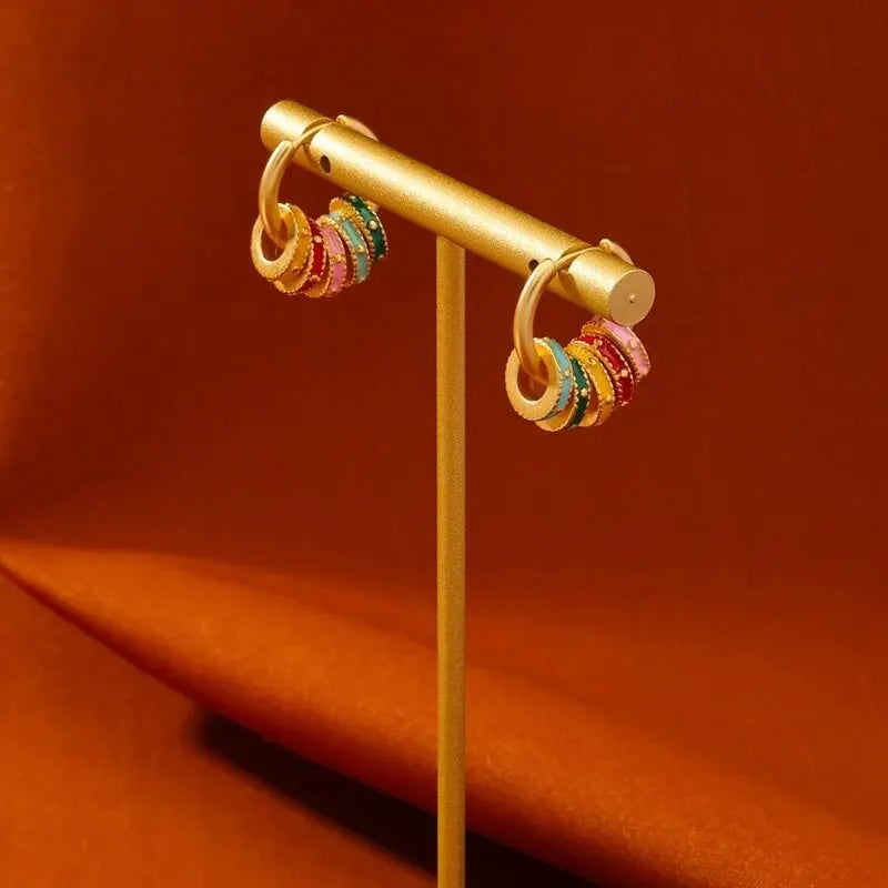 Multicolor Stackable Gold Hoop Earrings Set on Luulla