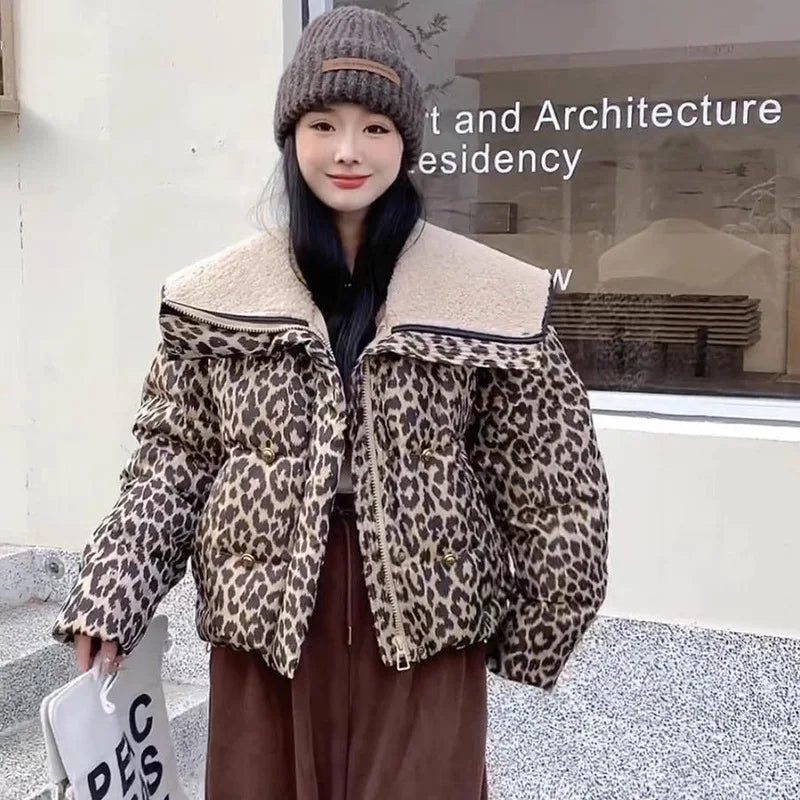Stylish Leopard Print Warm Winter Puffer Jacket on Luulla