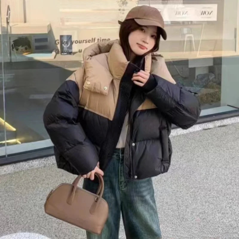 Womens Two-tone Puffer Jacket With Hood on Luulla