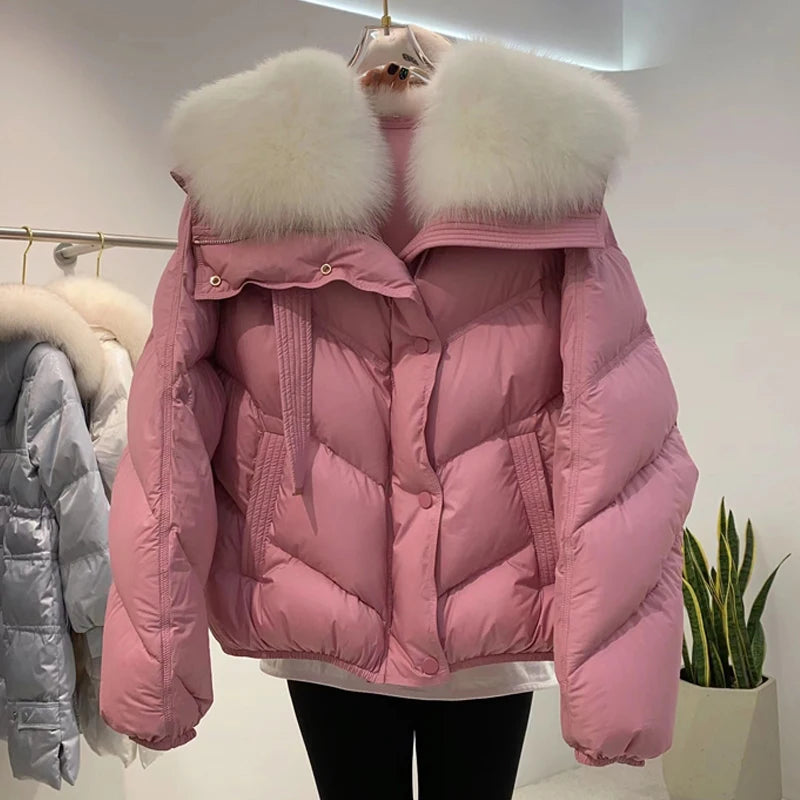 Pink Fur Collar Puffy Winter Jacket Womens on Luulla